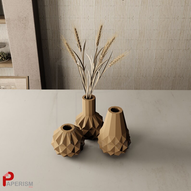 3 Origami Paper Vase Centerpieces, DIY Vase 3D Papercrafts, Vases for ...
