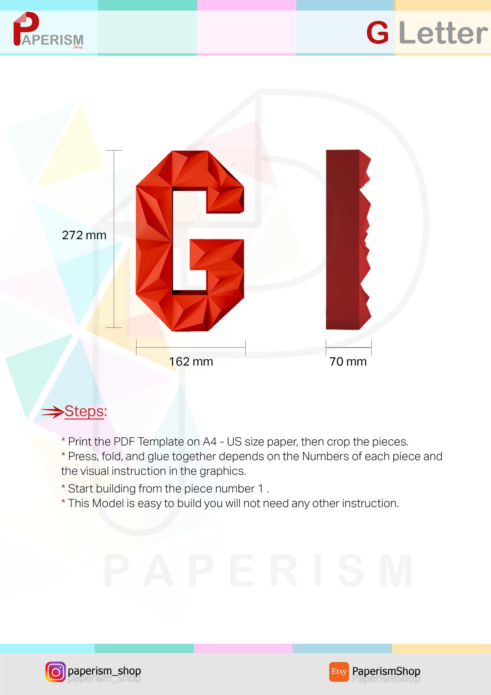G Low Poly Papercraft Letter Alphabet G 3D 3D Lyric - Etsy
