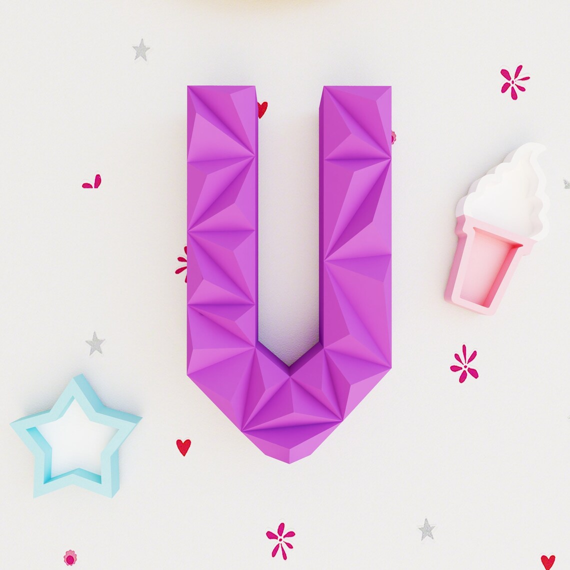 V Low Poly Papercraft, Letter, Alphabet V 3D, 3D Lyric, Gift ...
