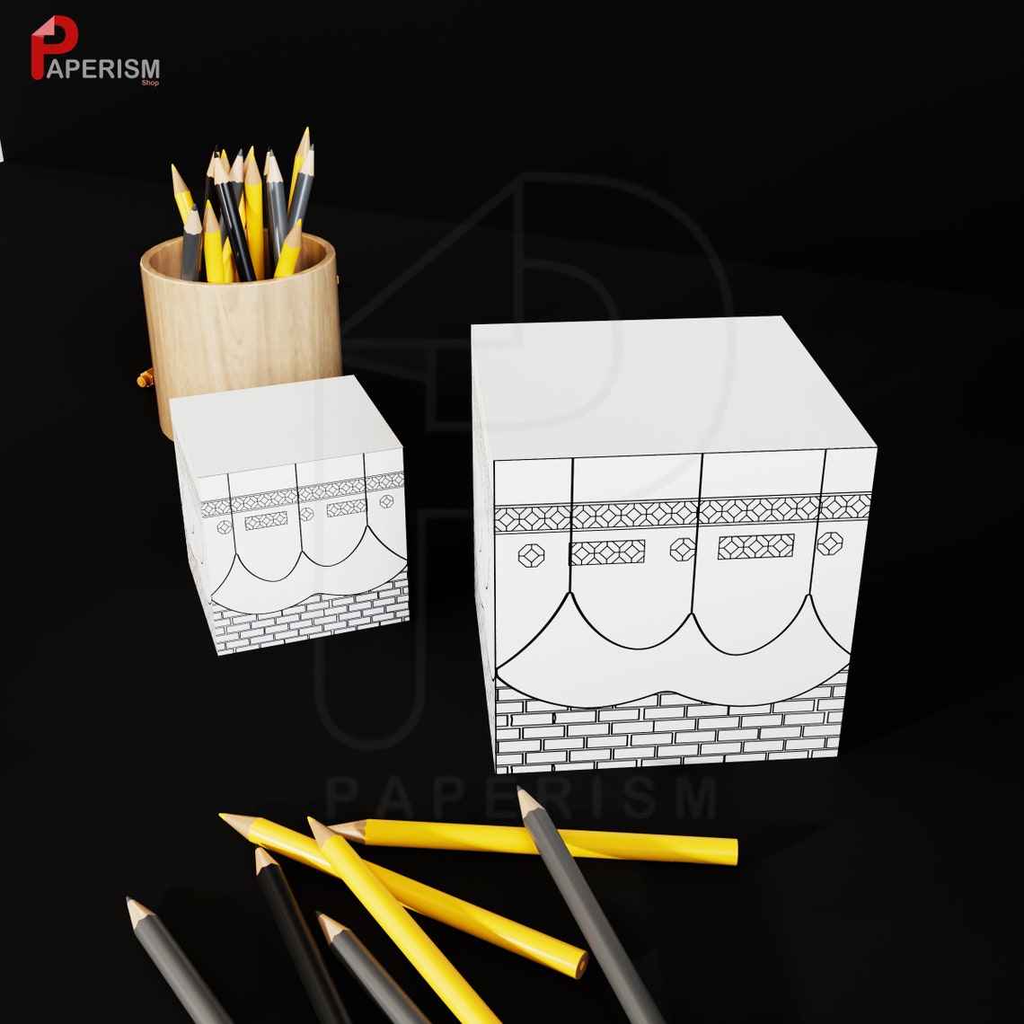 3d Kaaba Coloring Papercraft, PRINTABLE Hajj Crafts for Kids, Paper ...
