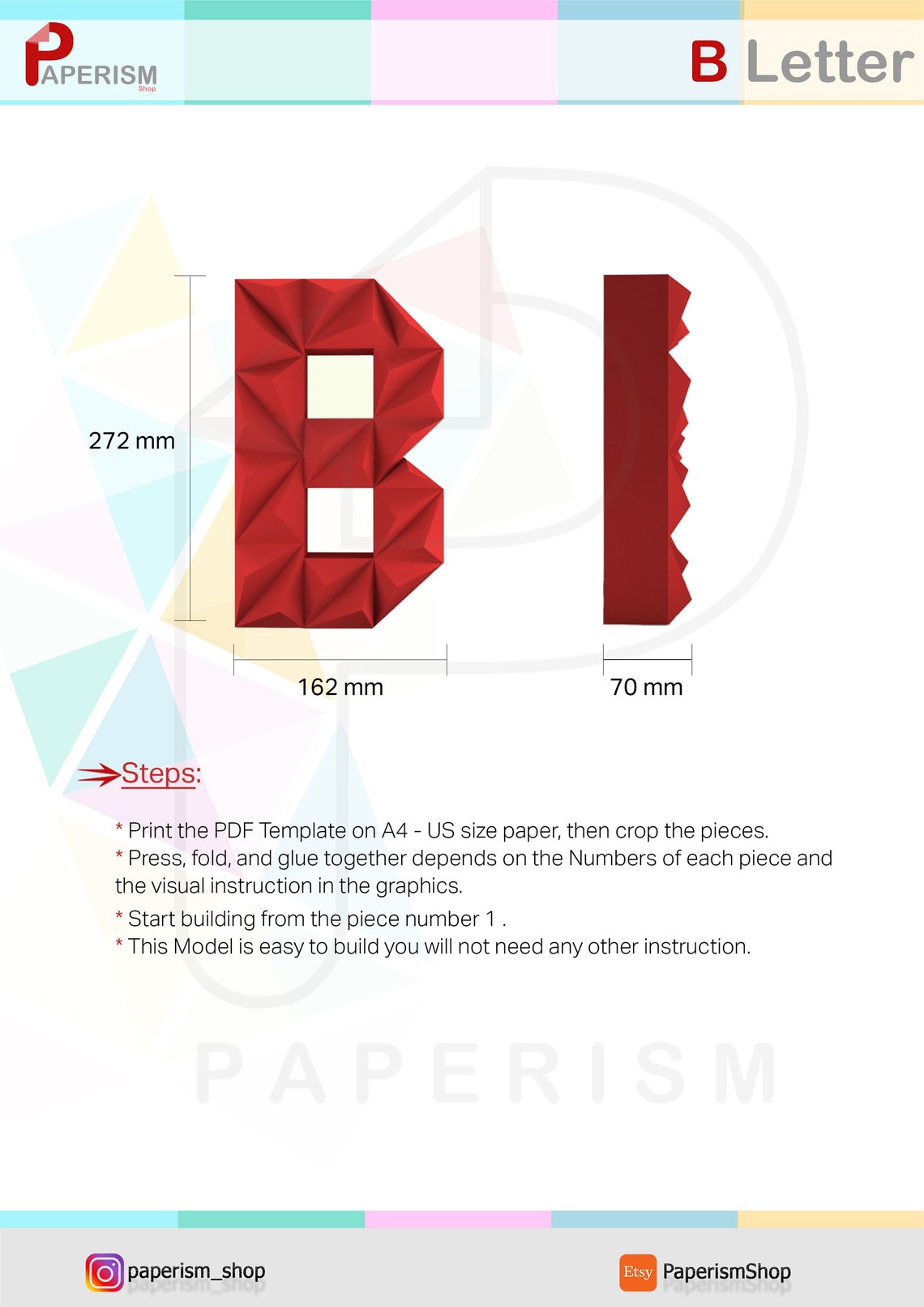 B 3d Letter Pdf Template Kit Low Poly Letters DIY 3d - Etsy
