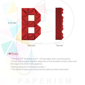 B 3d Letter, Pdf Template Kit, Low Poly Letters, DIY 3d Alphabet ...