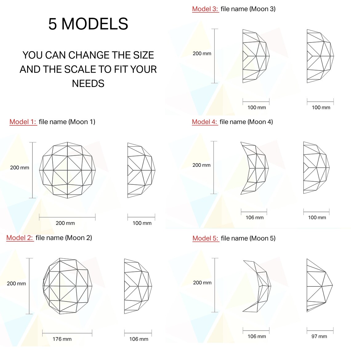 Moon 5 Phases 3d Papercraft Decoration Pdf Template Kit Low - Etsy