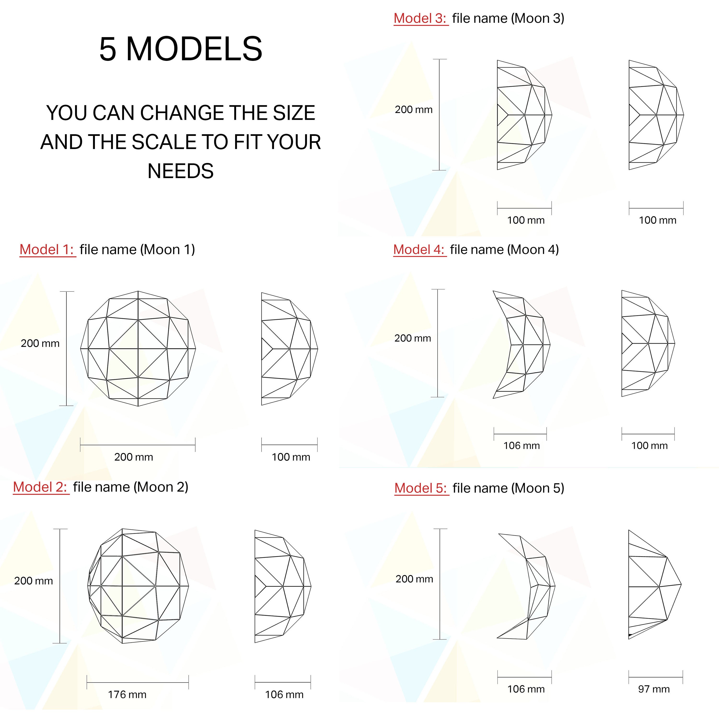 Moon 5 Phases 3d Papercraft Decoration, Pdf Template Kit, Low Poly ...