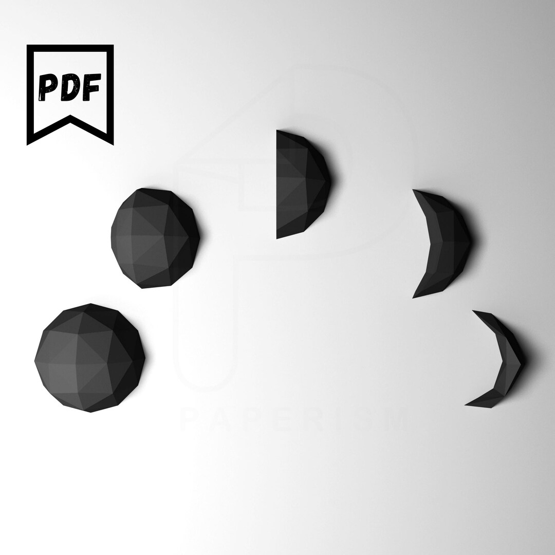 Moon 5 Phases 3d Papercraft Decoration, Pdf Template Kit, Low Poly ...