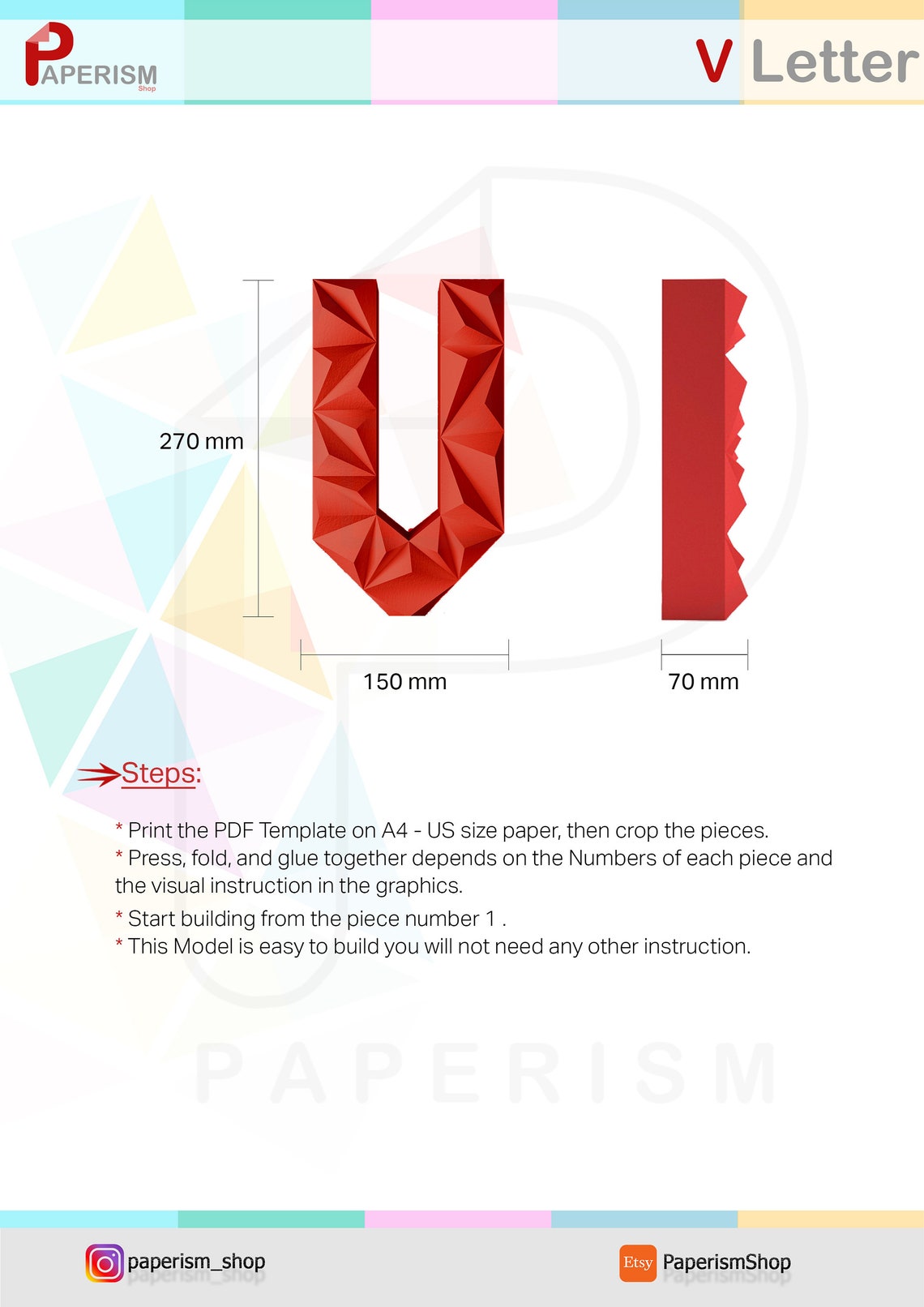 V Low Poly Papercraft Letter Alphabet V 3D 3D Lyric Gift - Etsy