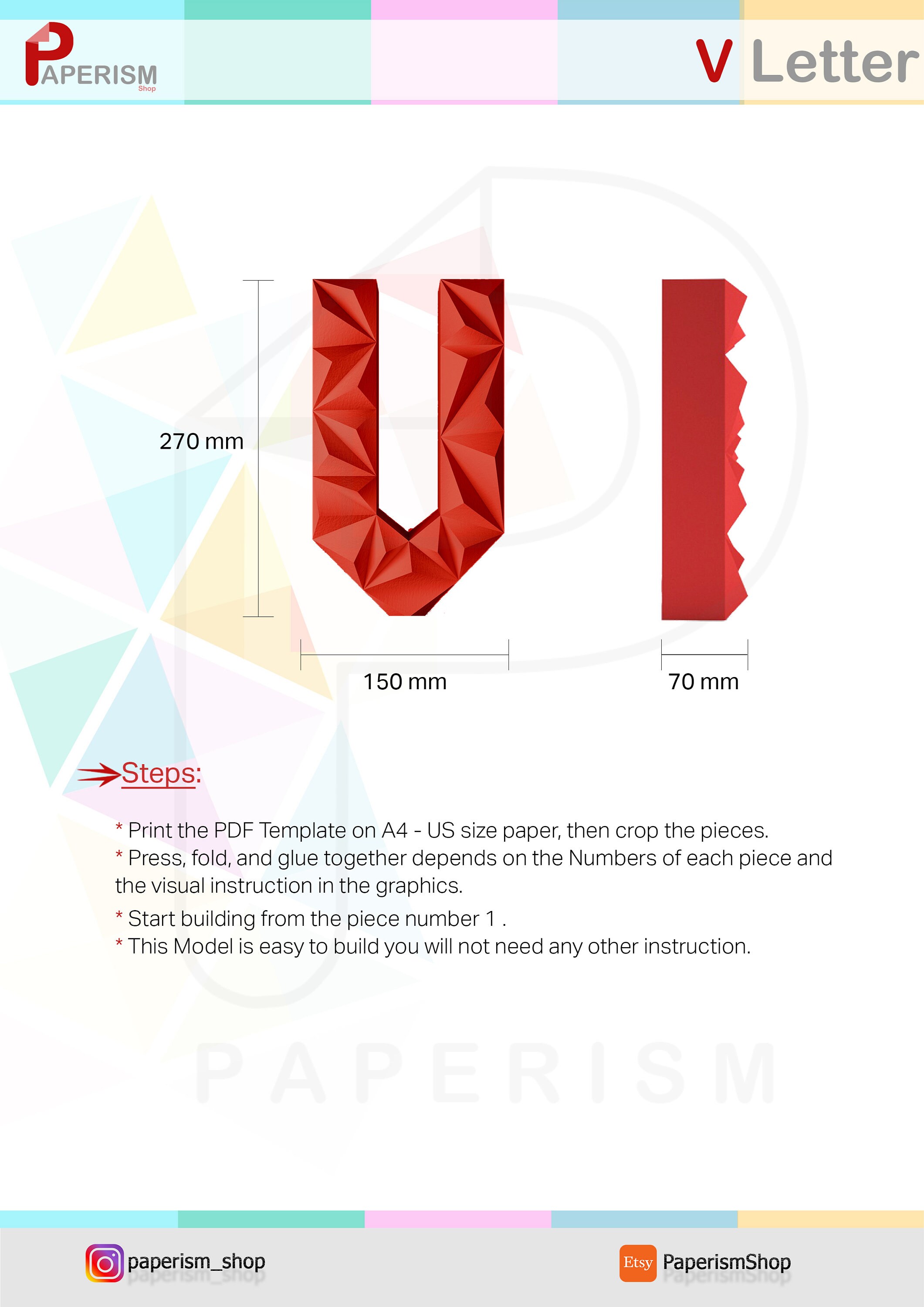 V Low Poly Papercraft, Letter, Alphabet V 3D, 3D Lyric, Gift ...