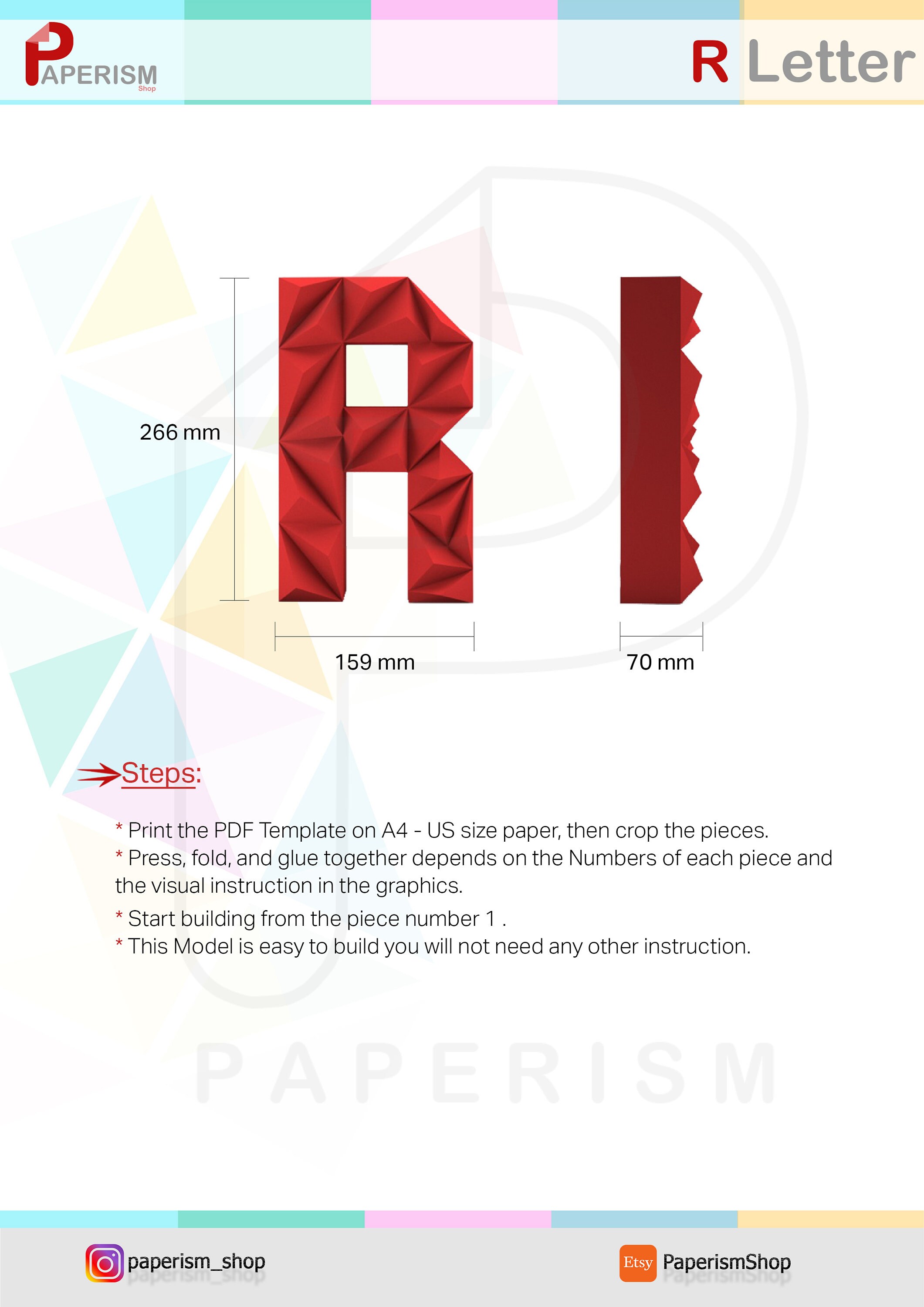 R Low Poly Papercraft, Letter, Alphabet R 3D, 3D Lyric, Gift ...
