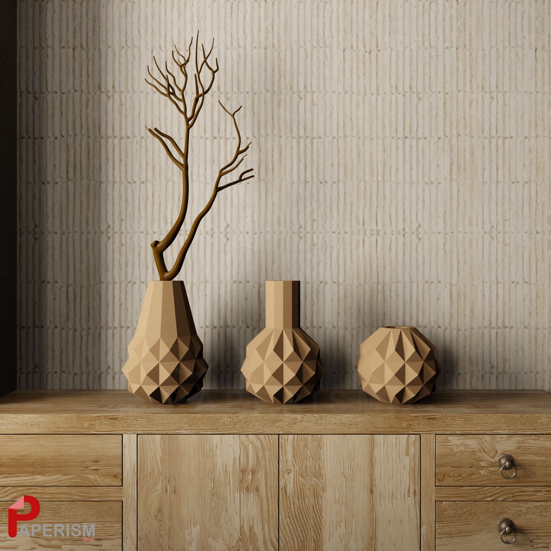 3 Origami Paper Vase Centerpieces, DIY Vase 3D Papercrafts, Vases for ...