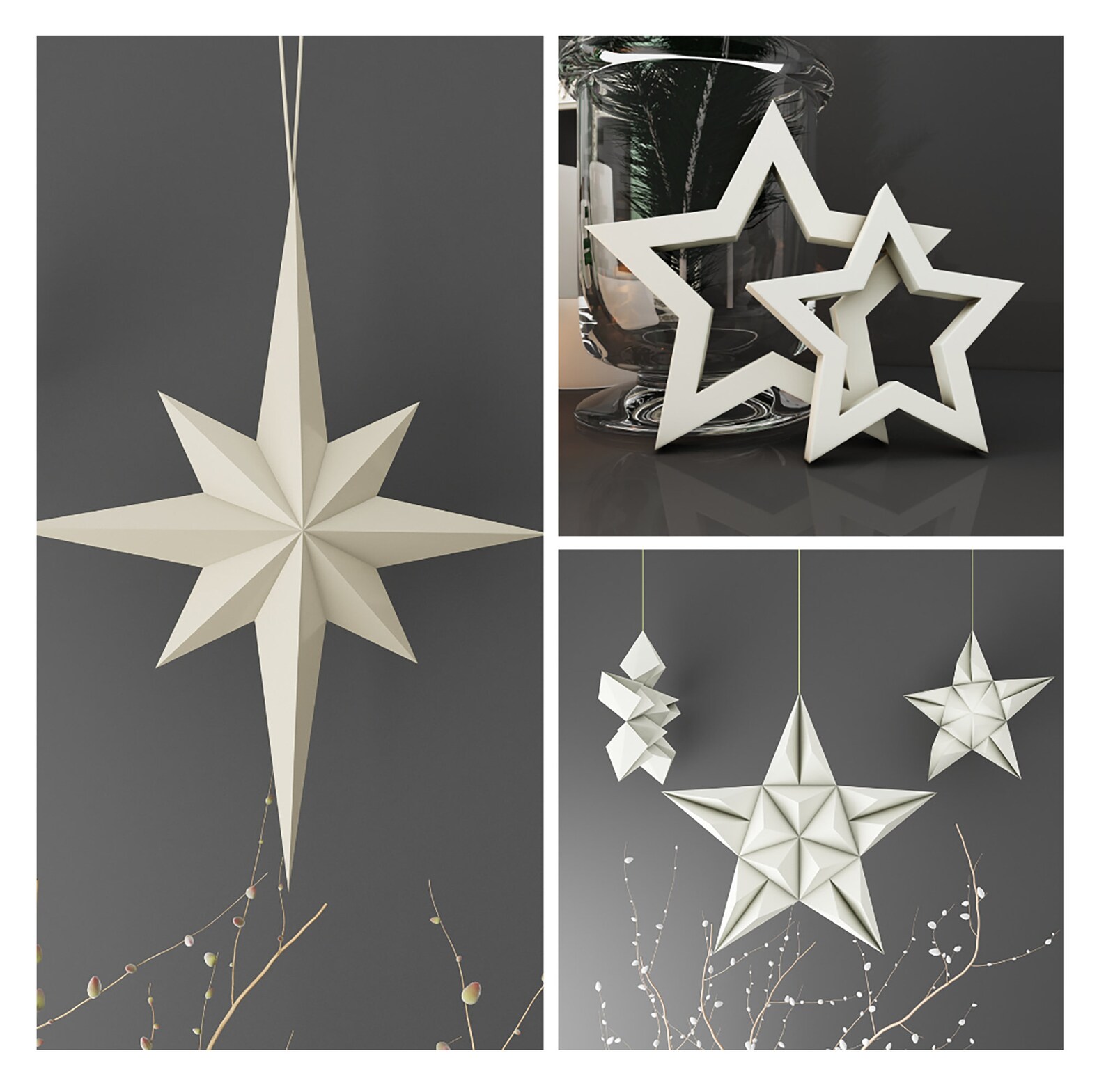 4 Stars Design Pdf Printable Template, Low Poly Christmas Decoration ...