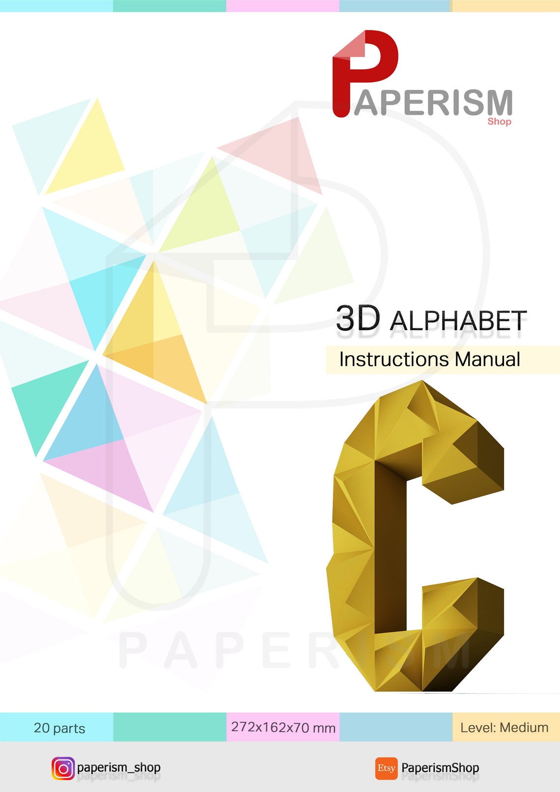 C Letter Low Poly Papercraft, Alphabet C, 3D Letter, 3d Origami Letter ...
