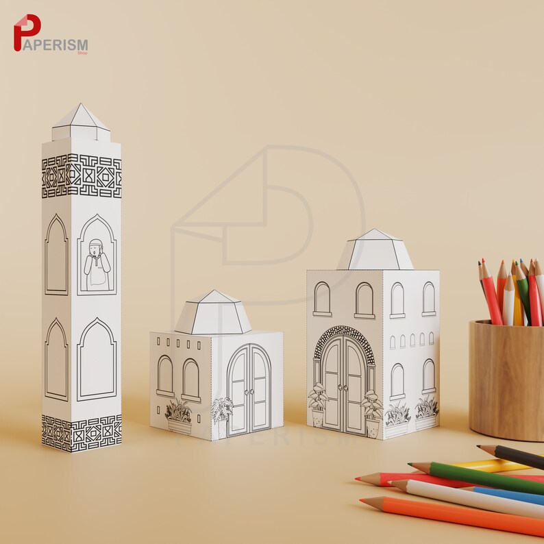 3D Mosque Coloring Papercraft, PRINTABLE Ramadan Crafts for Kids, DIY ...