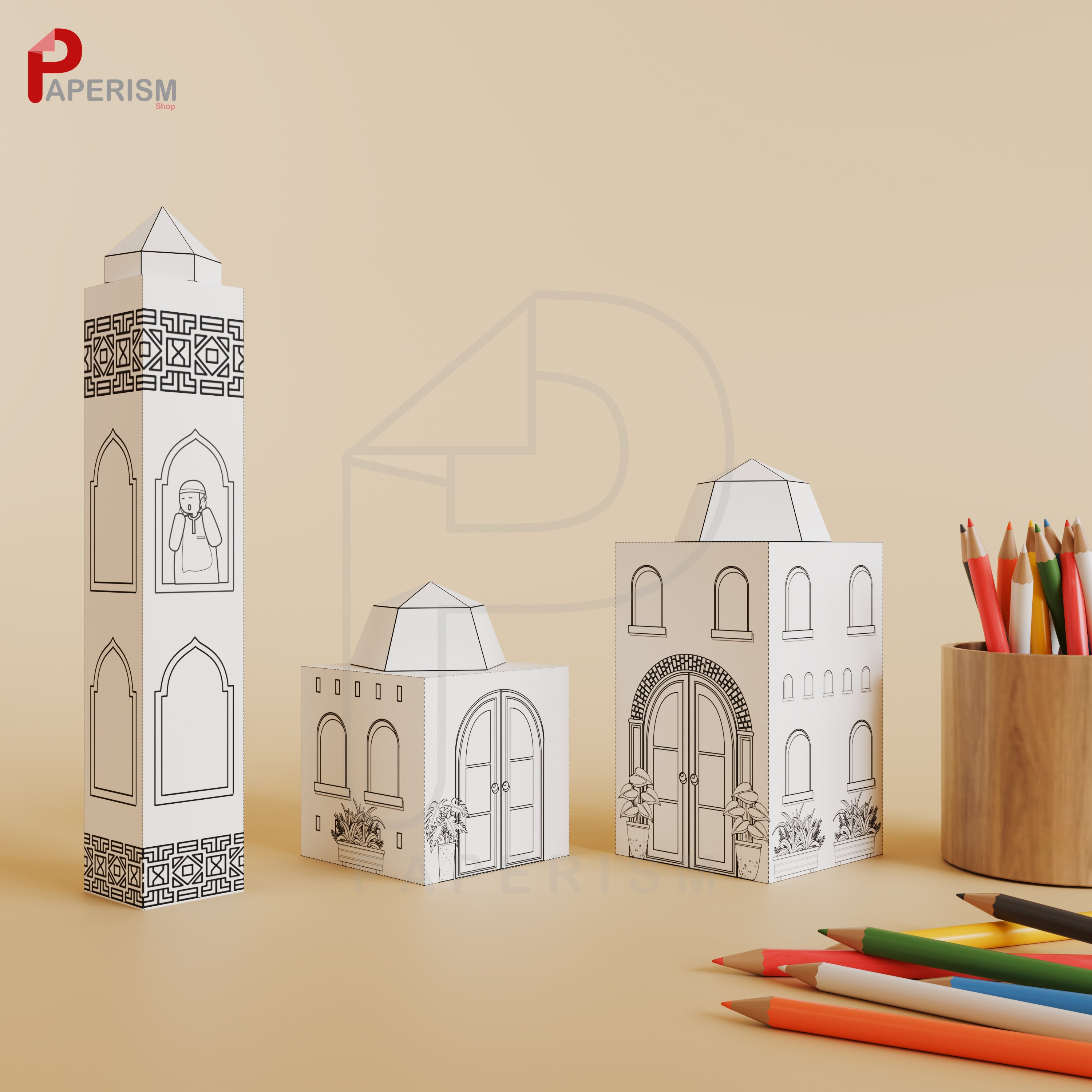 3D Mosque Coloring Papercraft, PRINTABLE Ramadan Crafts for Kids, DIY ...