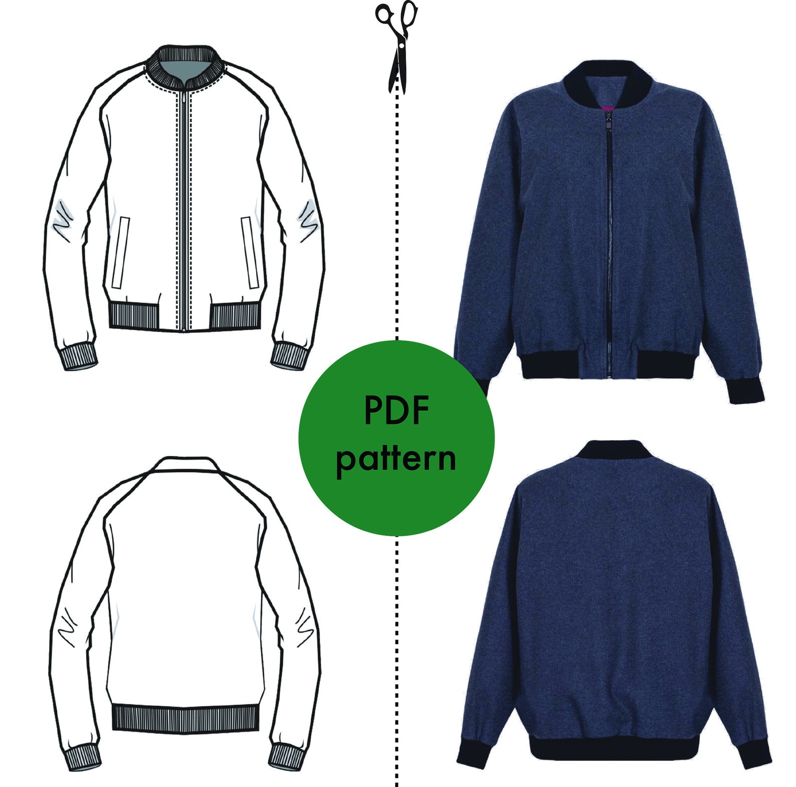 PDF Bomber Jacket Pattern Instant Download Intermediate Sewing Pattern ...