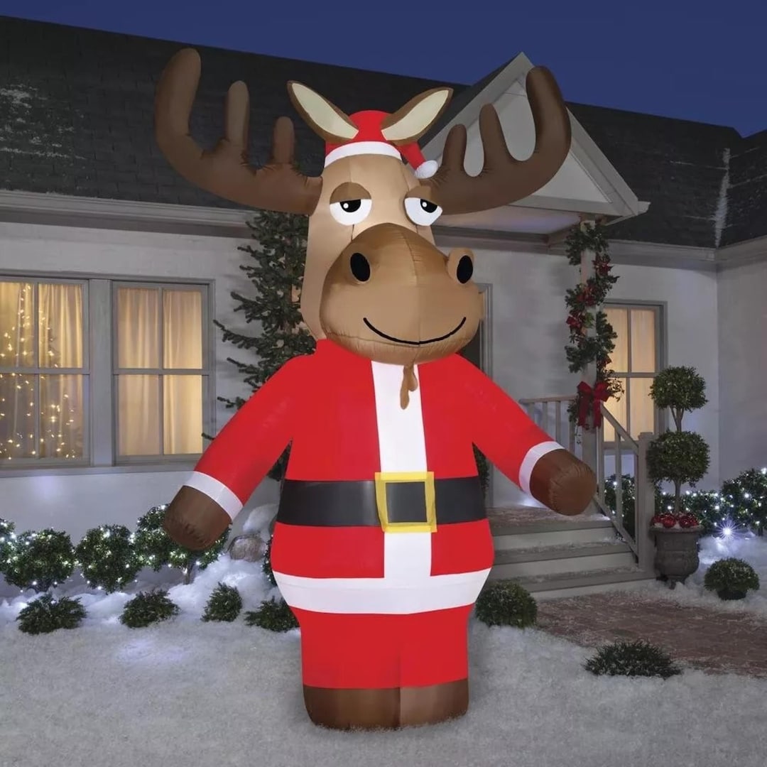 Huge 9' 6 Standing Moose Dressed as Santa Led Christmas Yard Inflatable ...