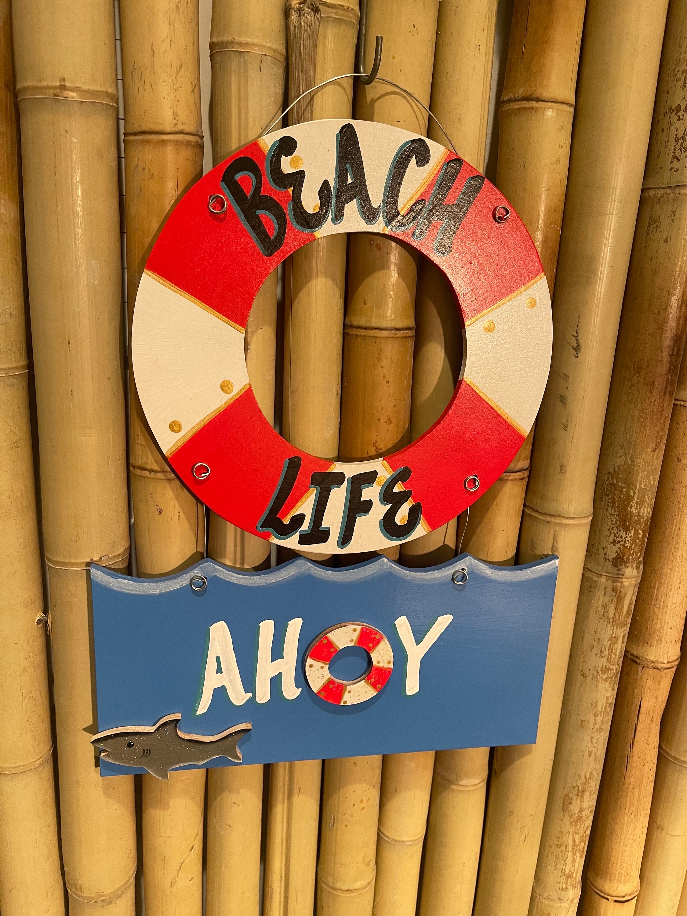 Custom Hand Painted Wood Life Ring Sign, Personalized 2 Pc. Ocean Beach ...