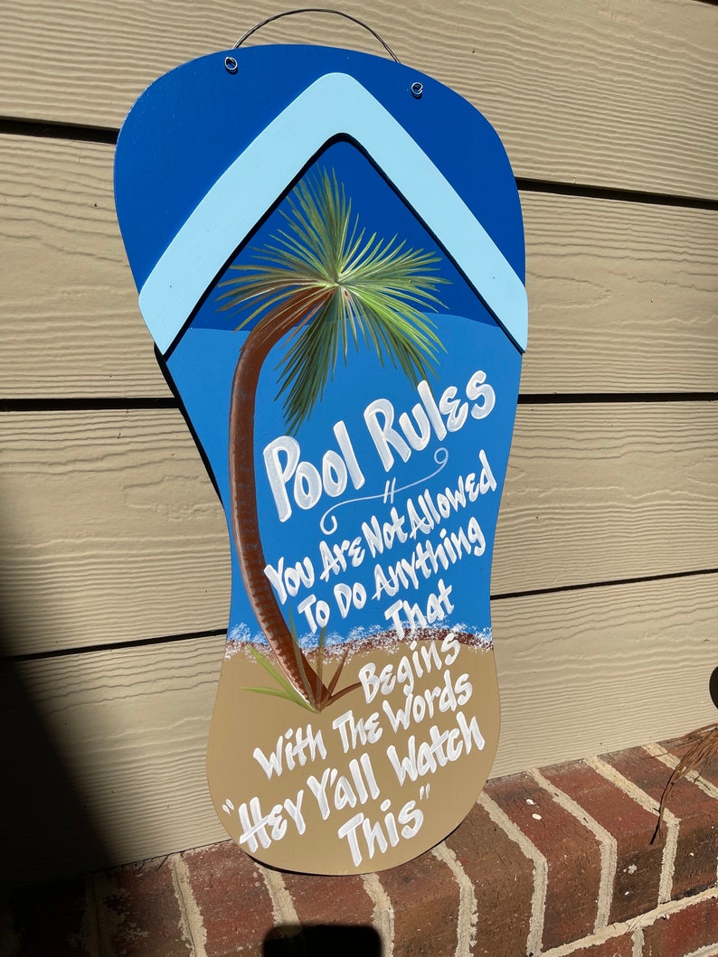 Large Wood Flip Flop Pool Rules Sign, Beach Decor - Etsy