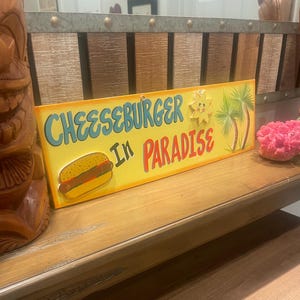 Cheeseburger in Paradise Tropical Wall Art, Personalized Wooden Tiki ...