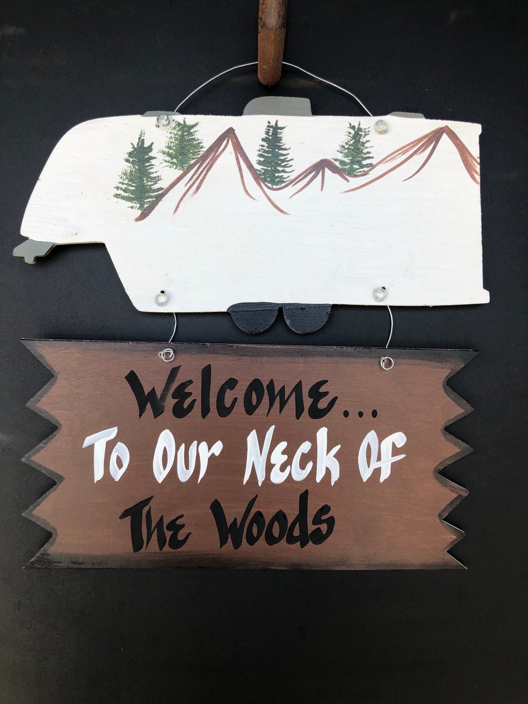 Wood Camping Trailer Sign, 2-pc. 5th Wheel Camp Trailer Plaque for RV ...