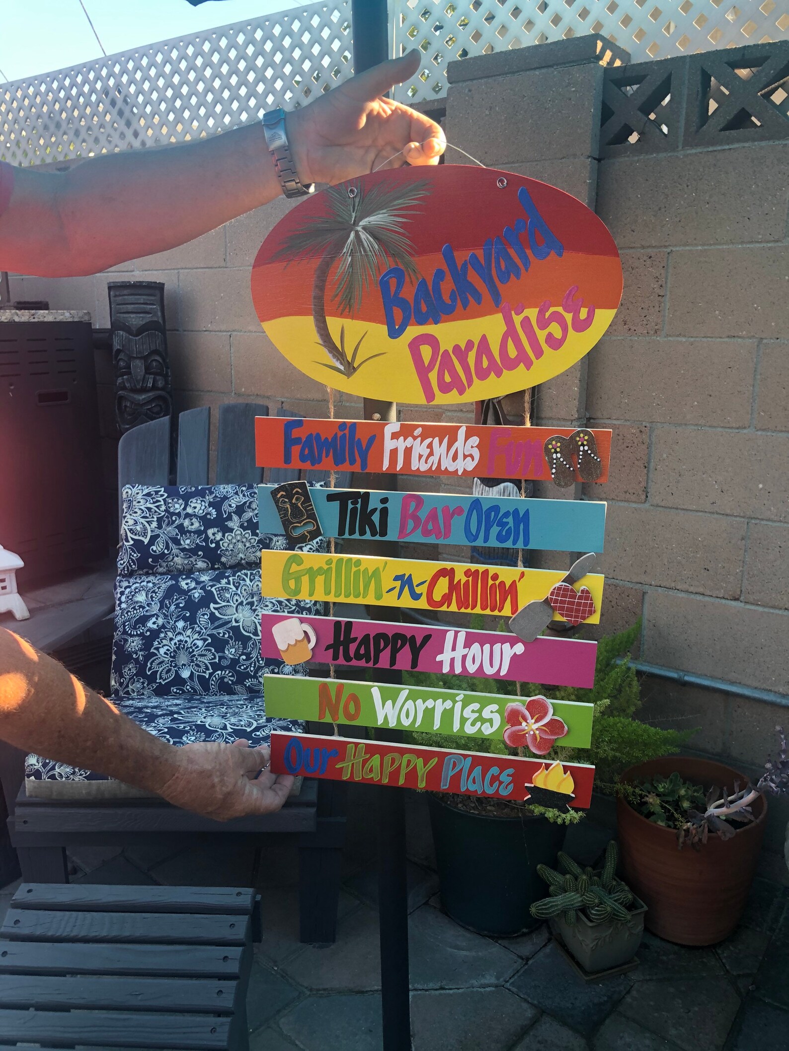 Backyard Paradise Hand Painted Wood Wall Hanger Sign Personalized Tiki ...