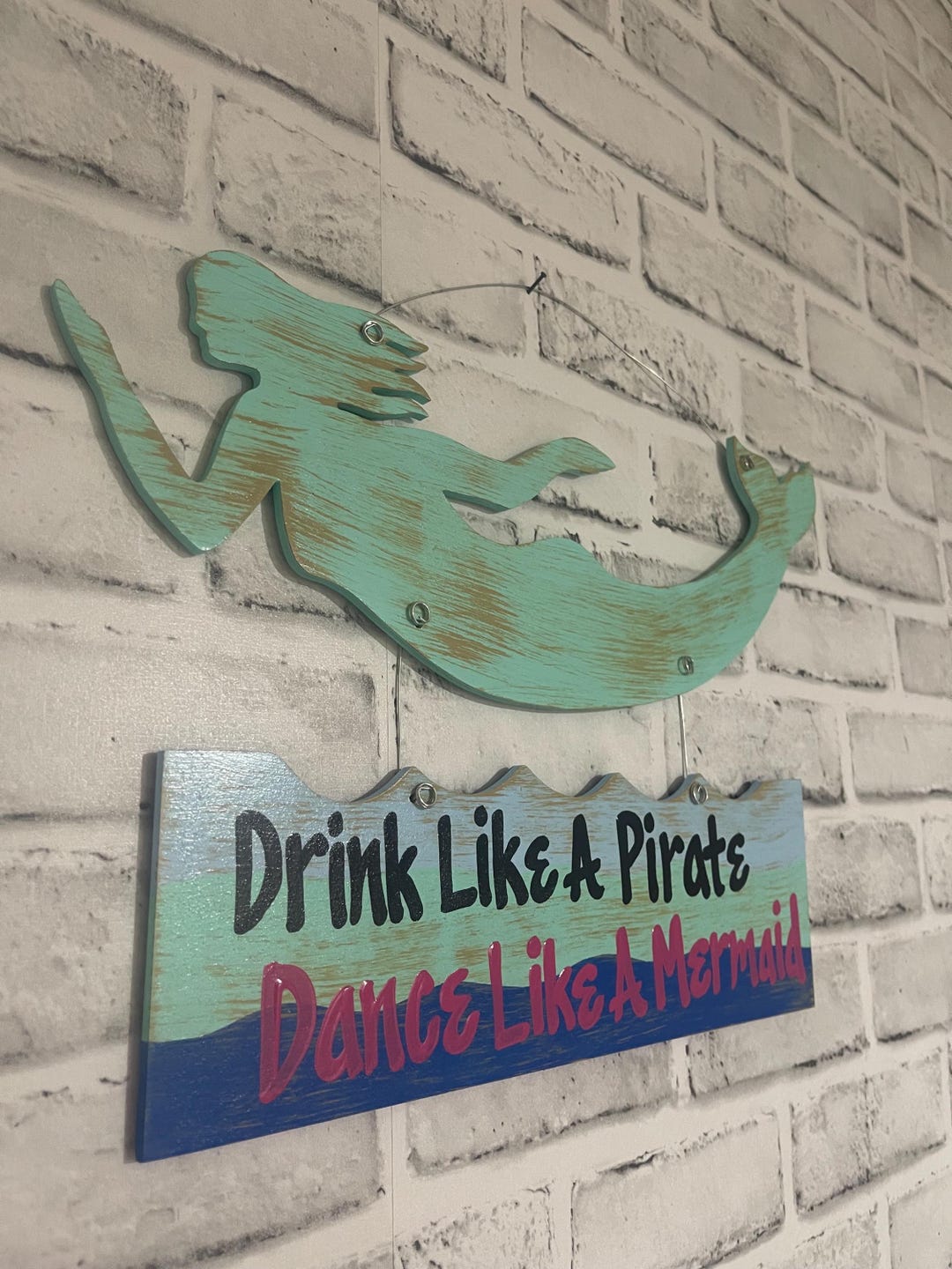 Mermaid Wood Sign, Handmade Wall Decor, "drink Like a Pirate Dance Like ...