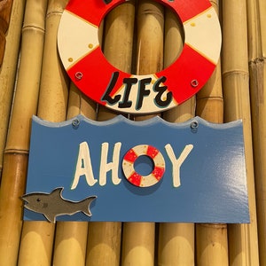 Custom Hand Painted Wood Life Ring Sign, Personalized 2 Pc. Ocean Beach ...