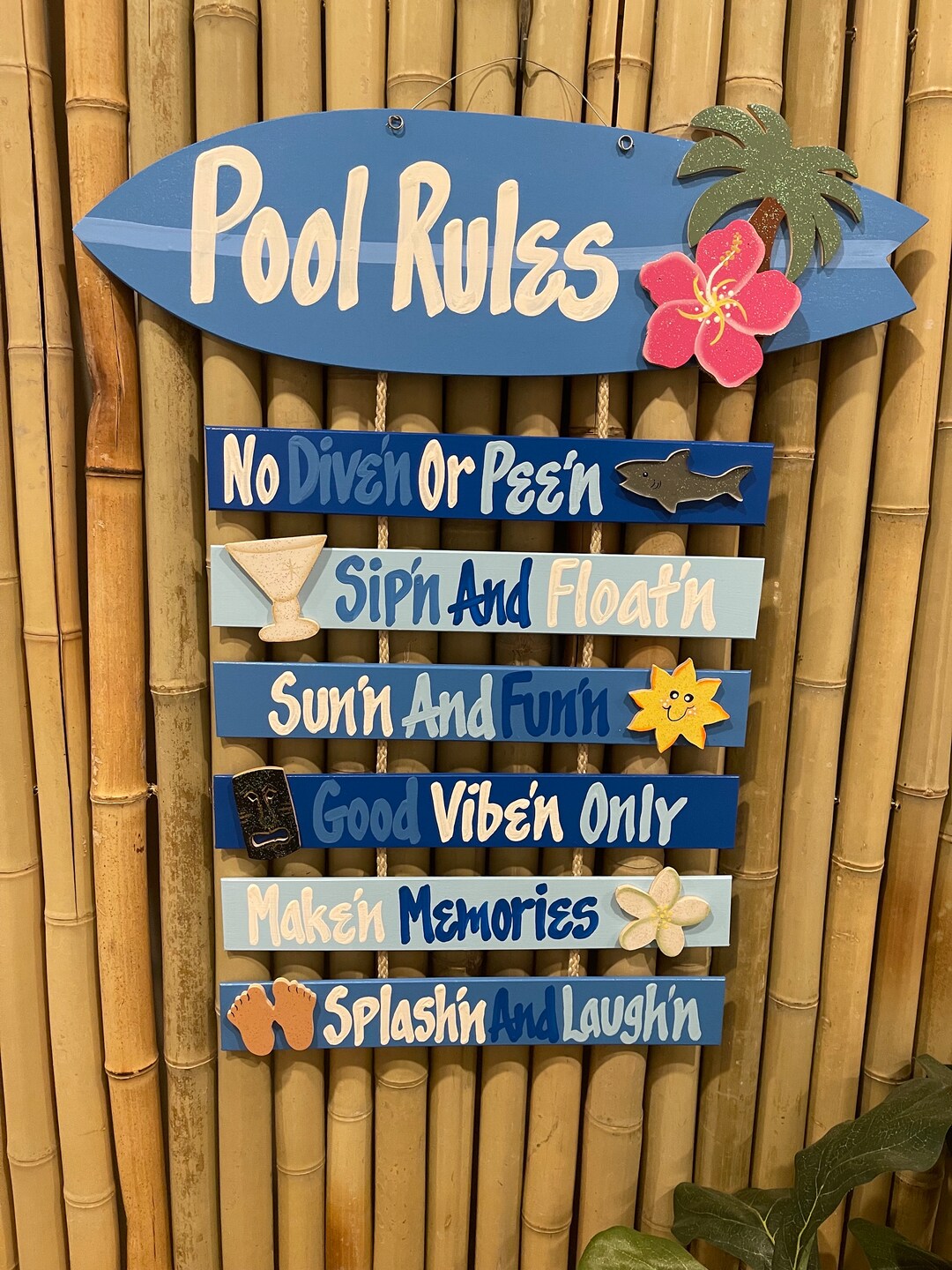 Pool Rules Custom Surfboard Poolside Decor. Backyard Wood Pool Sign ...