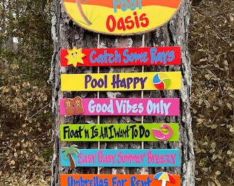 Backyard Paradise Hand Painted Wood Wall Hanger Sign Personalized Tiki ...