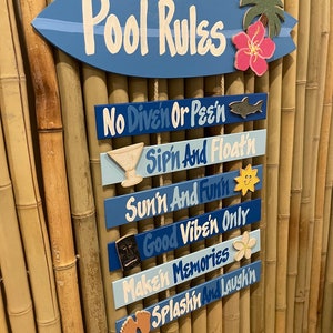 Pool Rules Custom Surfboard Poolside Decor. Backyard Wood Pool Sign ...