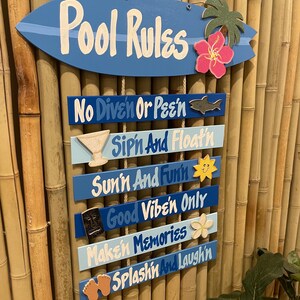 Pool Rules Custom Surfboard Poolside Decor. Backyard Wood Pool Sign ...