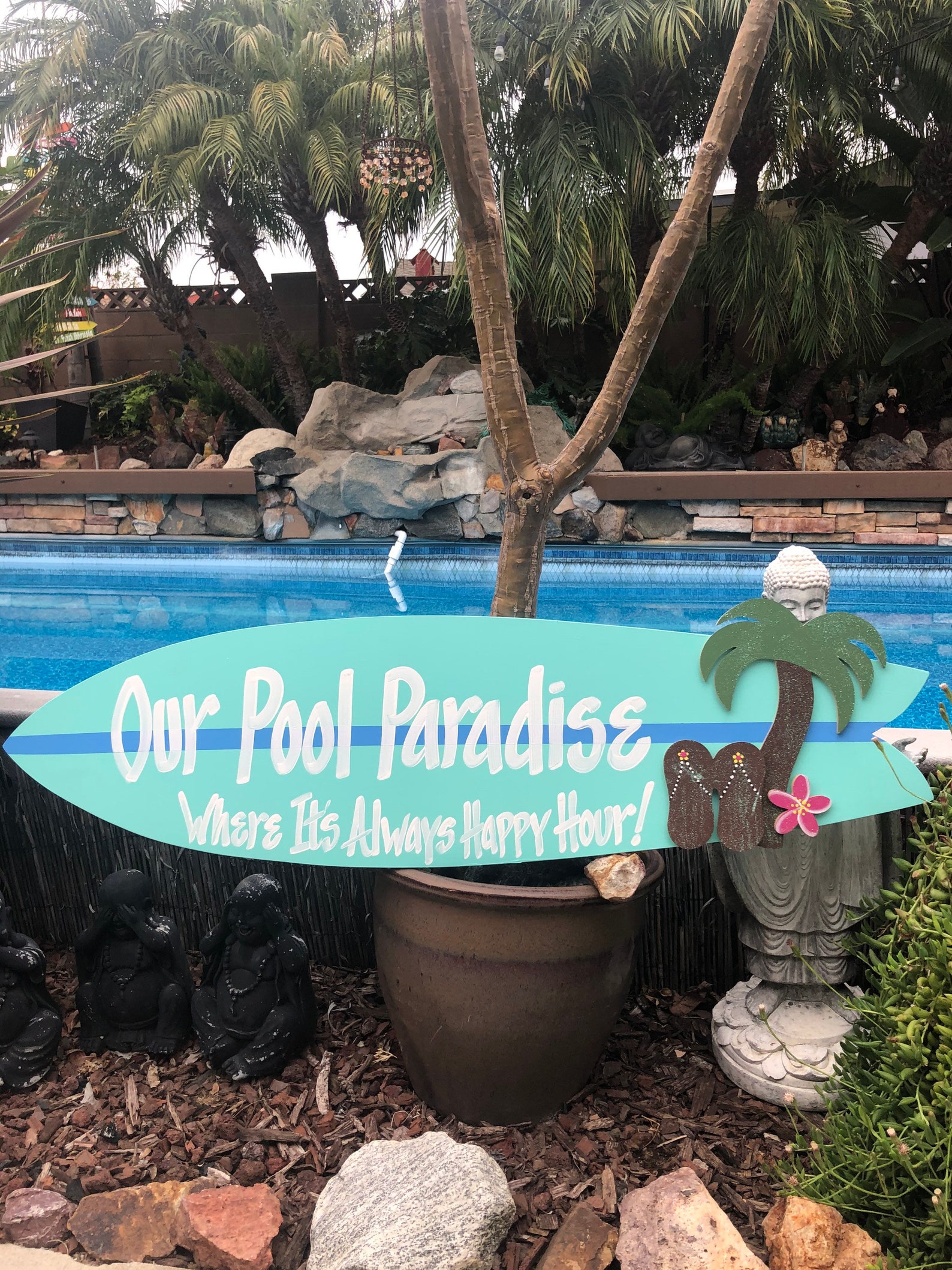 Our Pool Paradise Pool Decor Wood Surfboard Sign Custom | Etsy