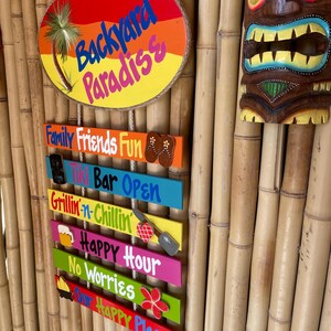 Backyard Paradise Hand Painted Wood Wall Hanger Sign Personalized Tiki ...