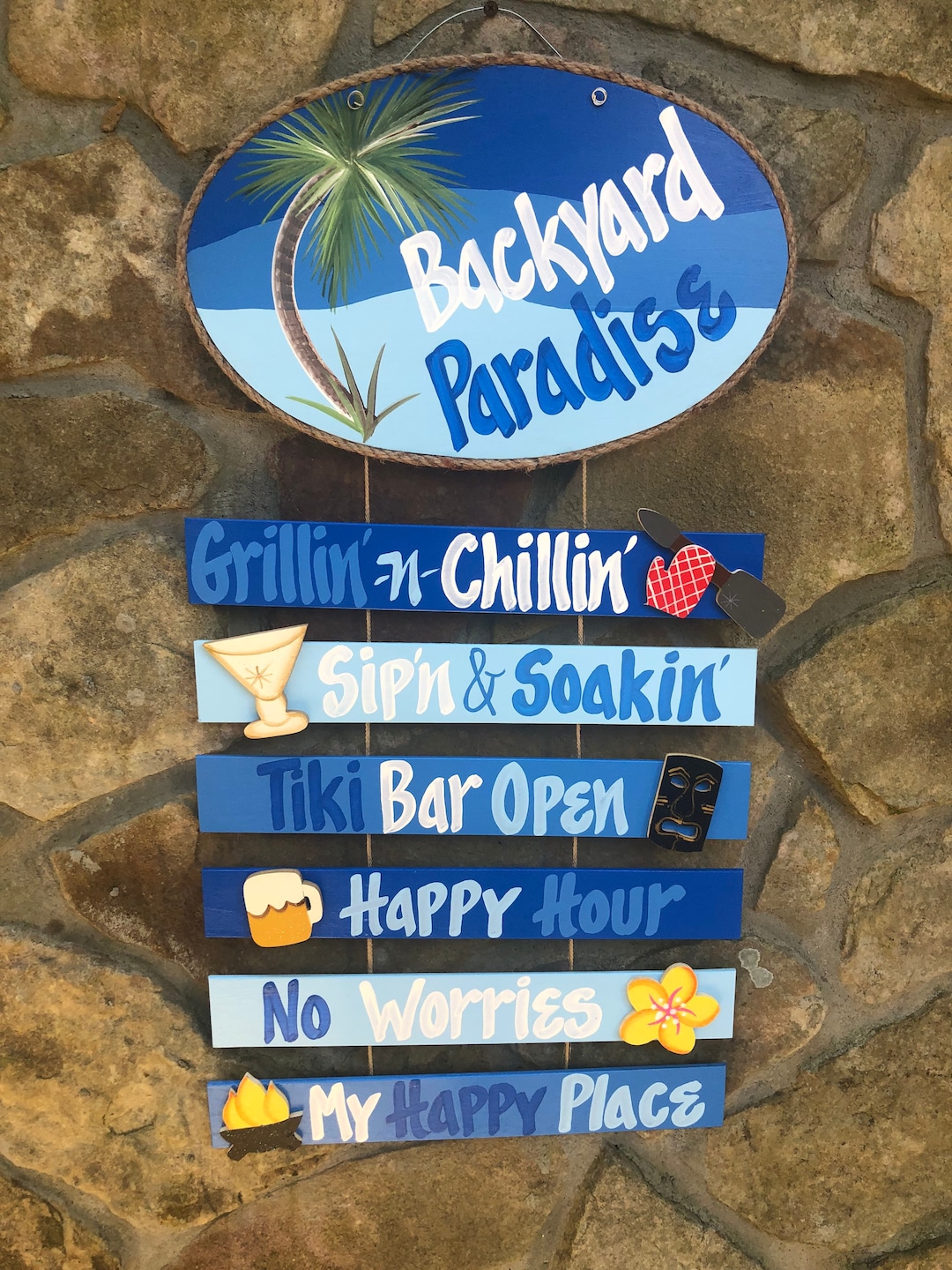 Backyard Paradise Customized Poolside Gift. Blue Colors, Handmade for ...