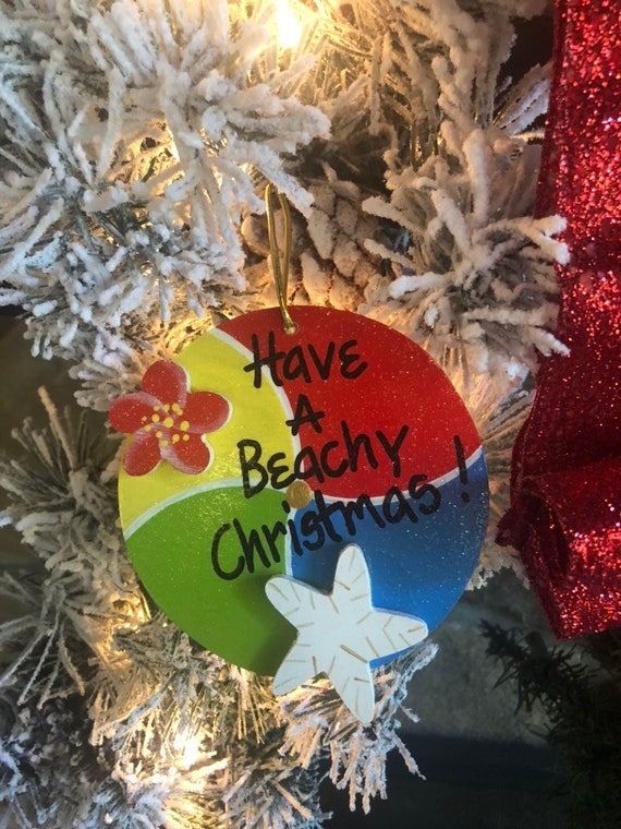 Beach Ball Beachy Christmas Free Personalized Wood Christmas - Etsy