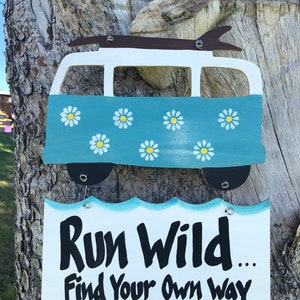 VW Van Sign Run Wild/wood VW Bus Sign/beach Bus Wall Decor/personalized ...