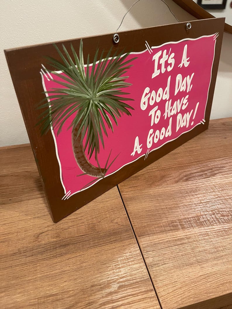 Hand Painted Wood Sign – Pink Background, Palm Tree & Painted Frame ...
