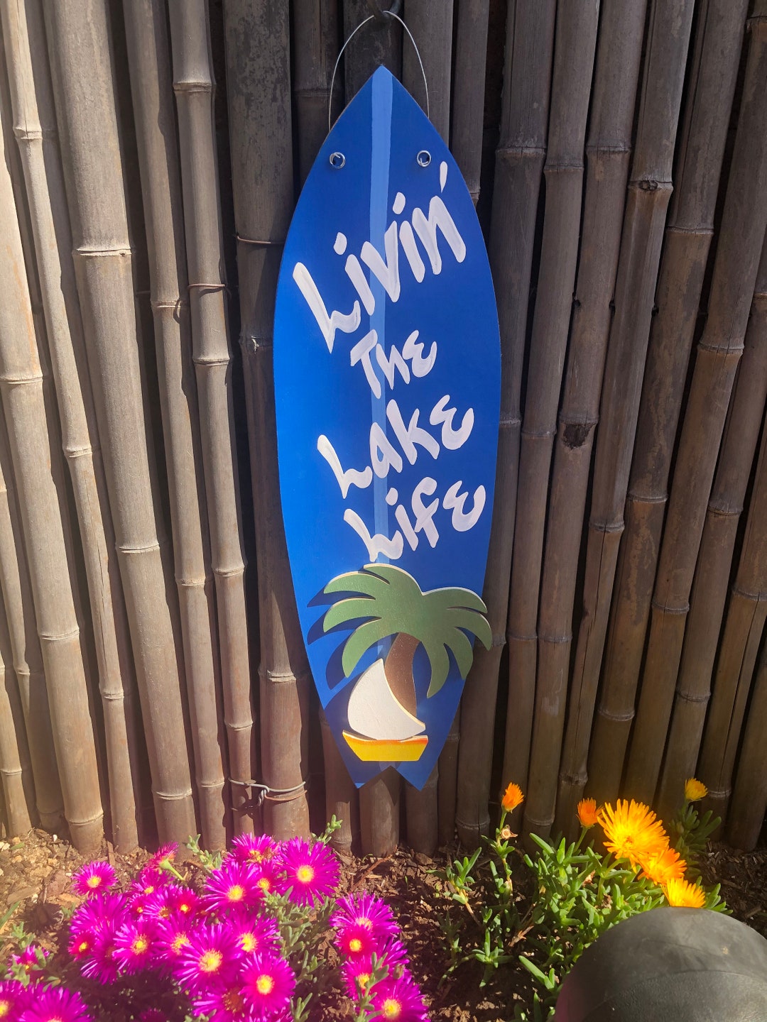 Livin the Lake Life-surfboard Sign-coastal Door Decor-blue Surfboard ...