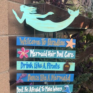 Hand Painted Mermaid Welcome Sign, Coastal Sea-life Wall Decor - Etsy