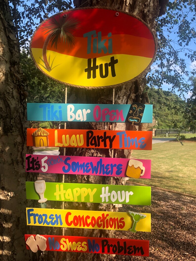 Tiki Hut Wood Sign Handmade Wall Art Happy Hour Bar Sign Tiki - Etsy