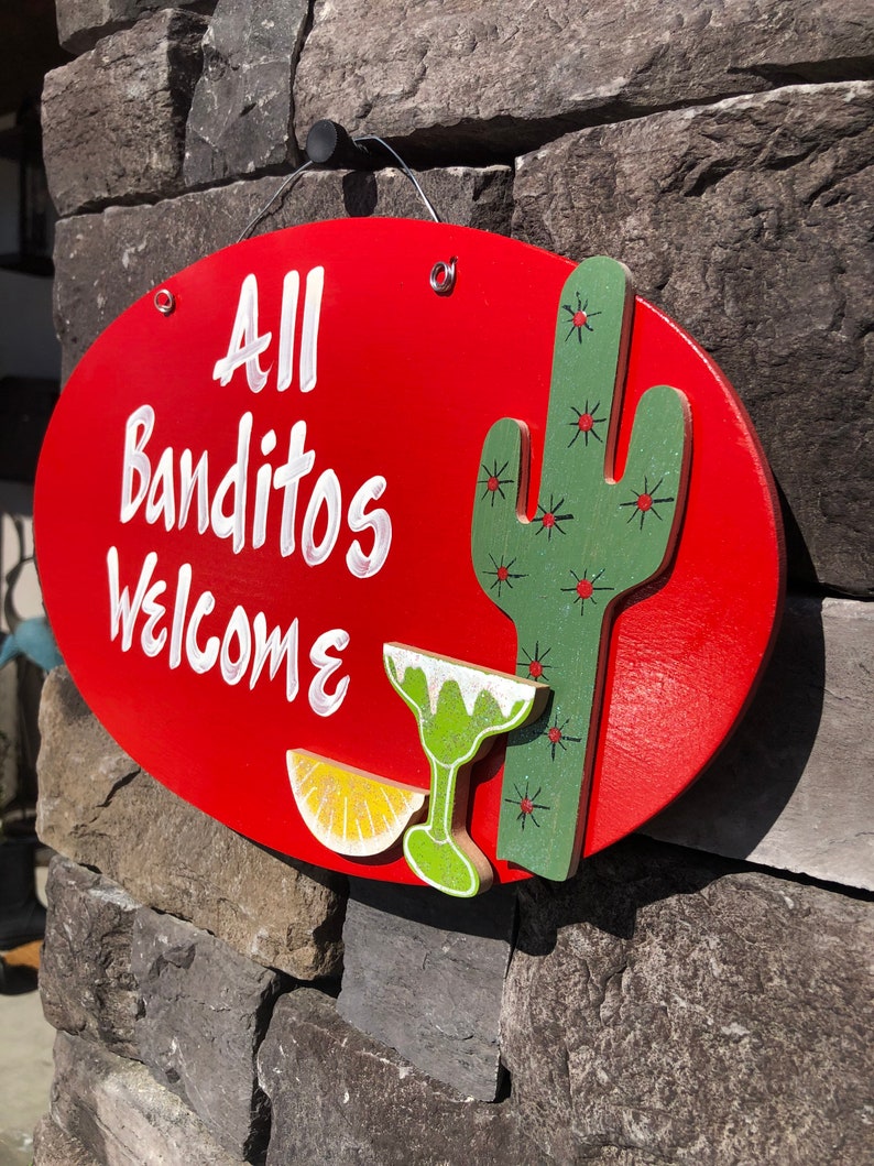 Porch Door Decor Greeting, Rustic Red Wood Hanging Decor With Cactus ...