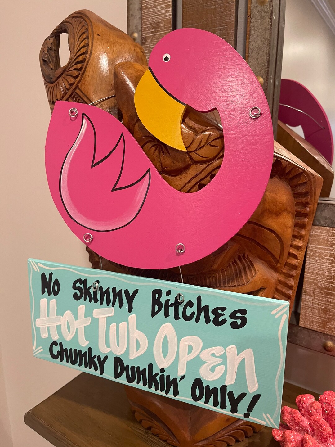 Pink Flamingo Hot Tub Wood Sign, Custom Handmade Jacuzzi Wall Hanging ...