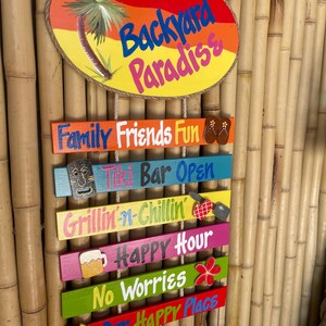 Backyard Paradise Hand Painted Wood Wall Hanger Sign Personalized Tiki ...