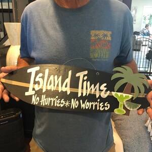 Island Time Wood Surfboard Sign, Handmade Pirate Decor, Hand Painted ...