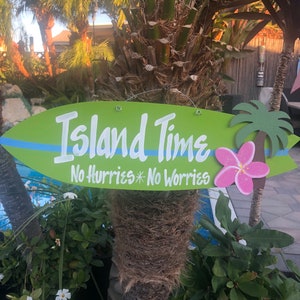 Island Time Wood Surfboard Sign, Handmade Pirate Decor, Hand Painted ...