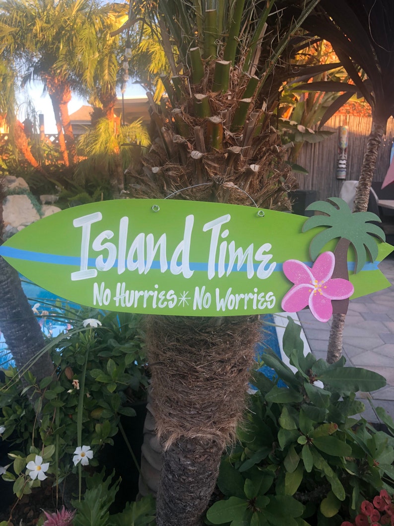 Island Time Wood Surfboard Sign, Handmade Pirate Decor, Hand Painted ...