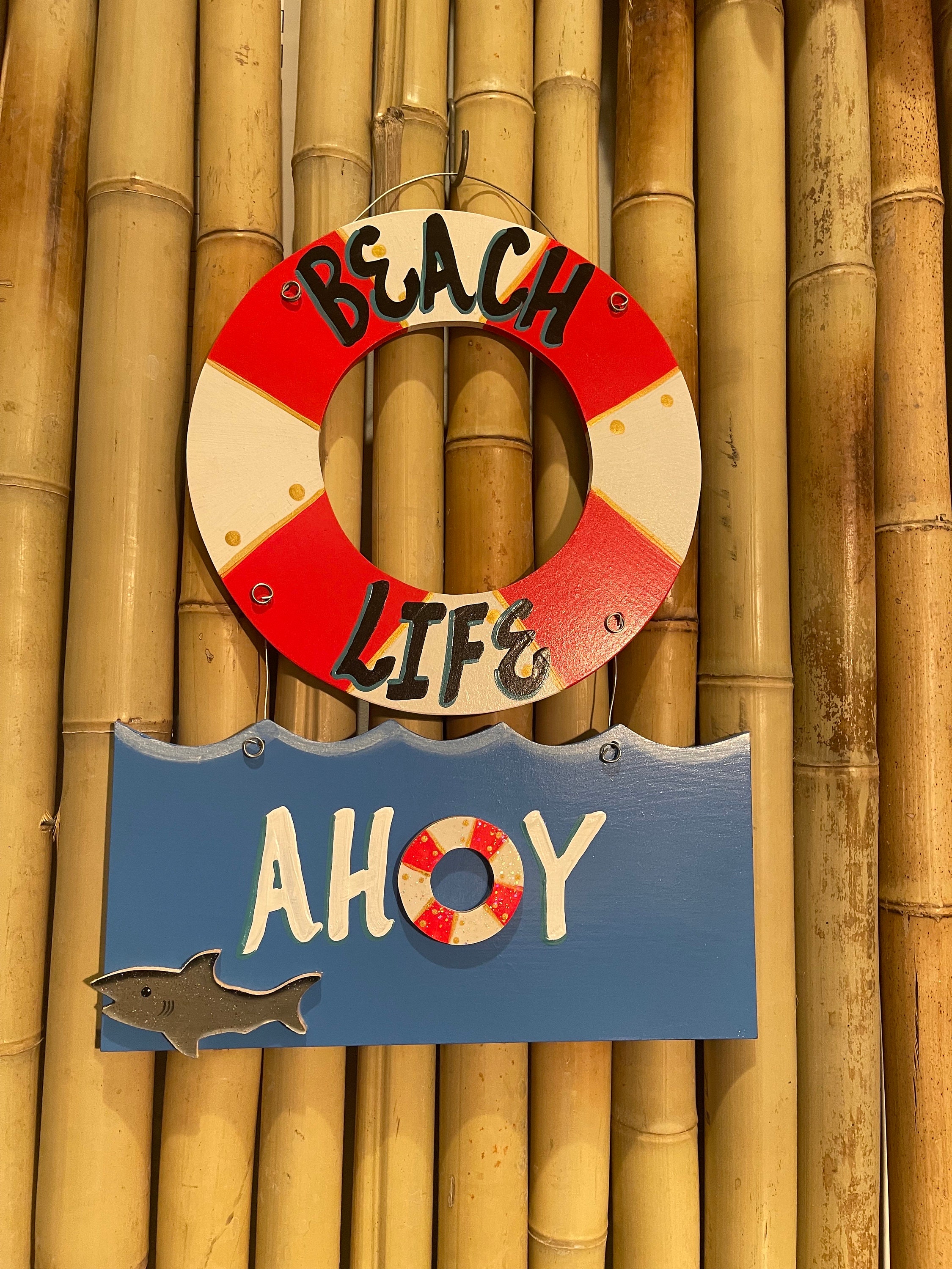 Custom Hand Painted Wood Life Ring Sign, Personalized 2 Pc. Ocean Beach ...