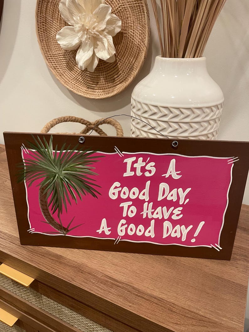 Hand Painted Wood Sign – Pink Background, Palm Tree & Painted Frame ...