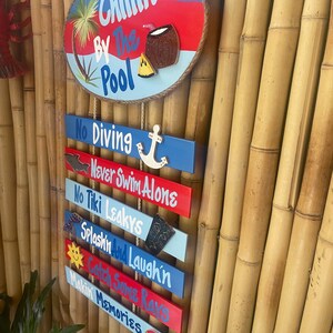 Wood Pool Wall Hanging Sign Set, Handmade Oval Shaped Decor With 6 Fun ...