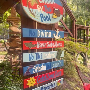 Wood Pool Wall Hanging Sign Set, Handmade Oval Shaped Decor With 6 Fun ...