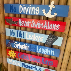 Wood Pool Wall Hanging Sign Set, Handmade Oval Shaped Decor With 6 Fun ...